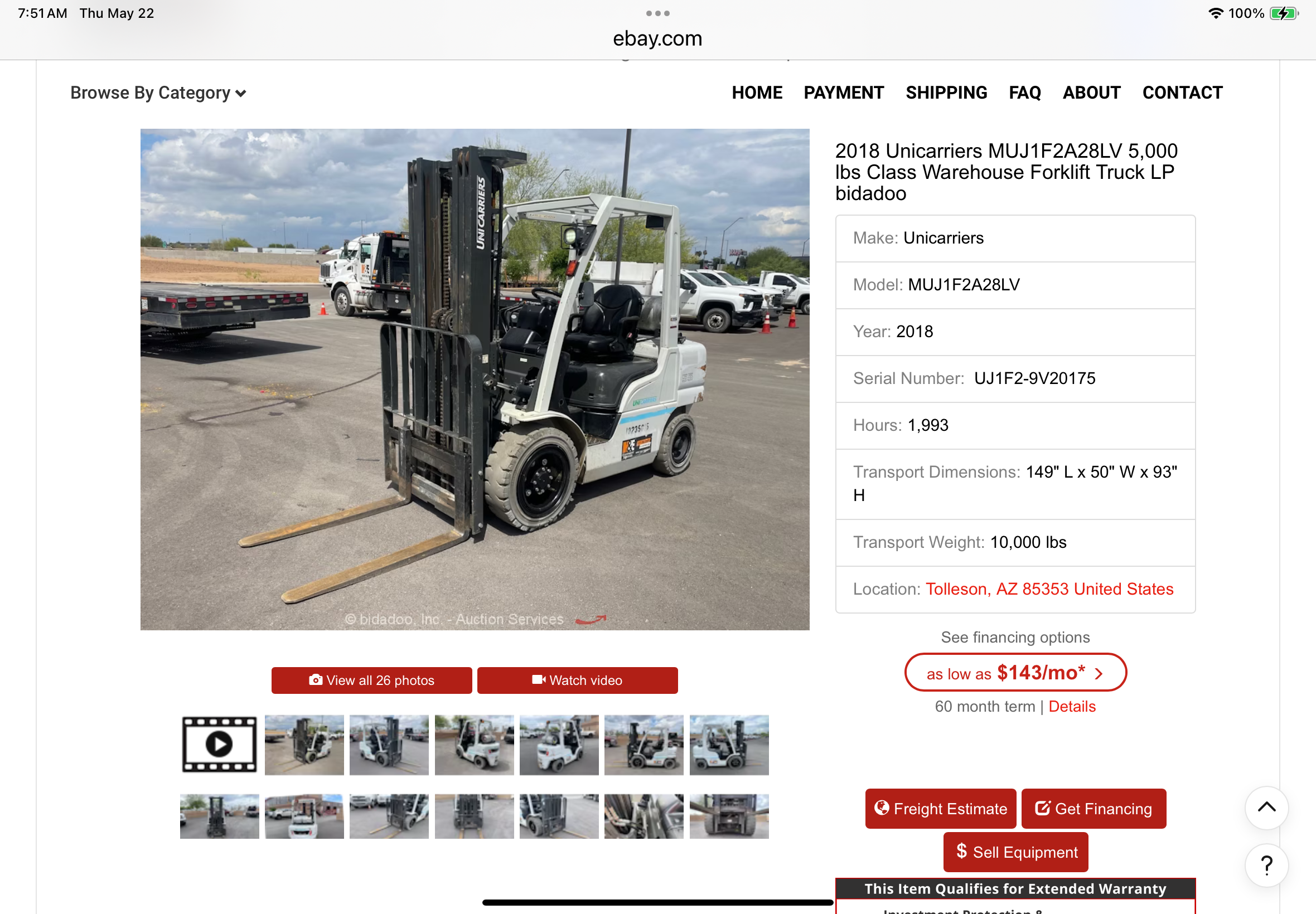 Unicarriers Forklift General Freight transport quote to Los Lunas, NM ...