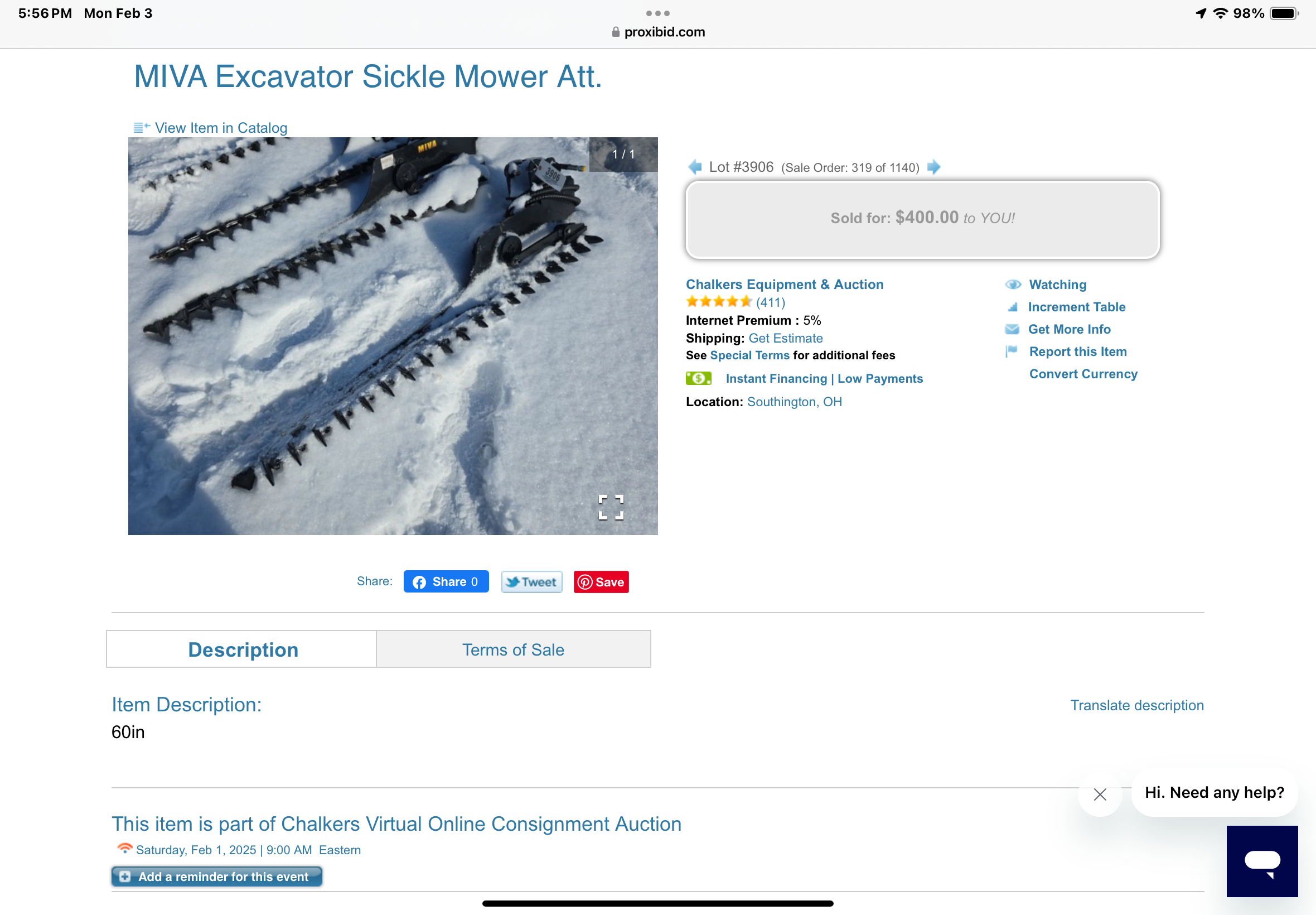 MIVA Excavator Sickle Mower Att. 60” Landscaping Equipment transport ...